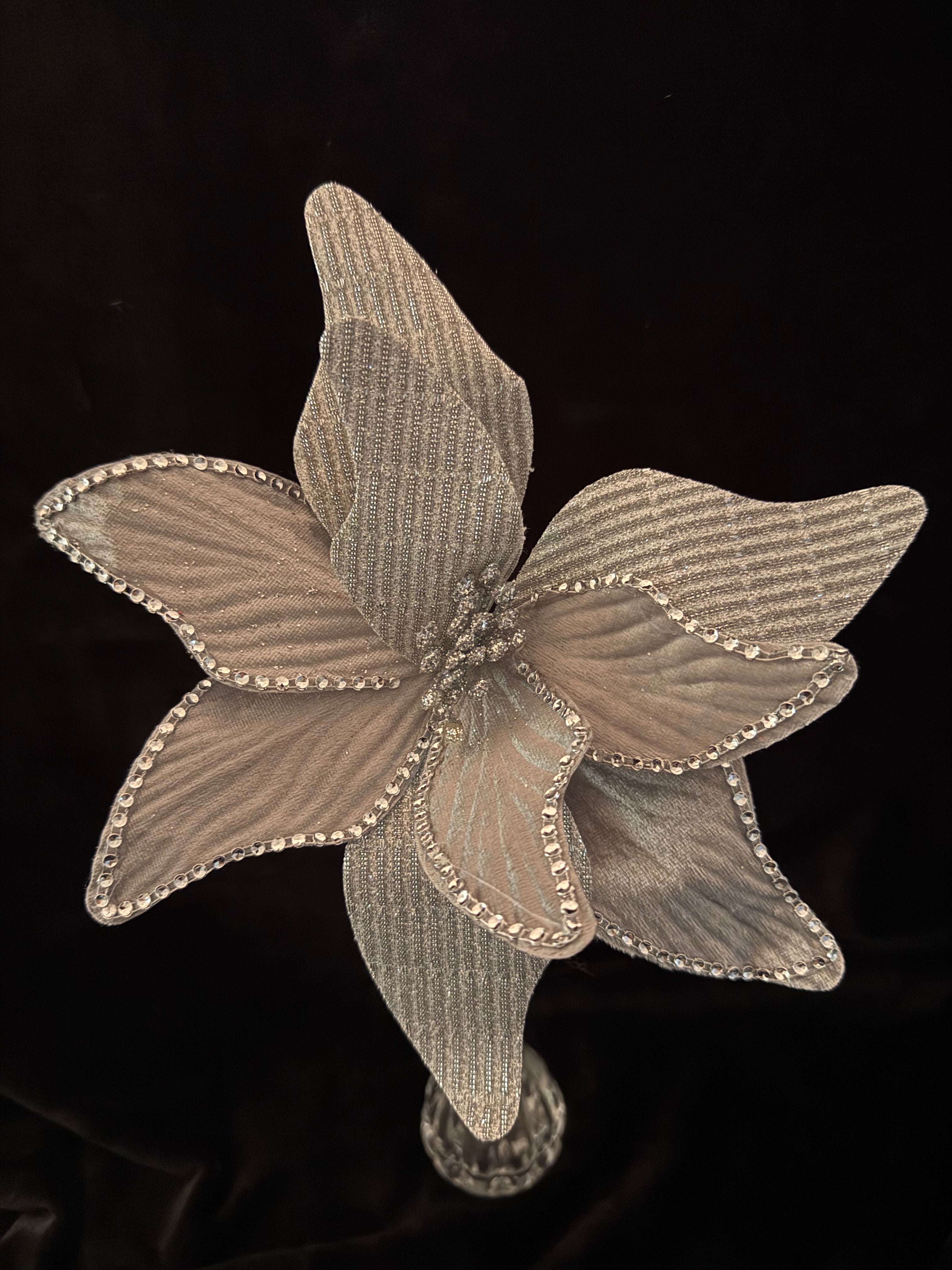 Silver And Grey Flower Pick – Cotswold Christmas Cottage